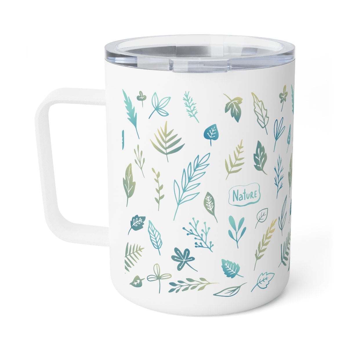 Watercolor Blue and Green Nature Leaves Coffee Mug With Lid and Handle ...