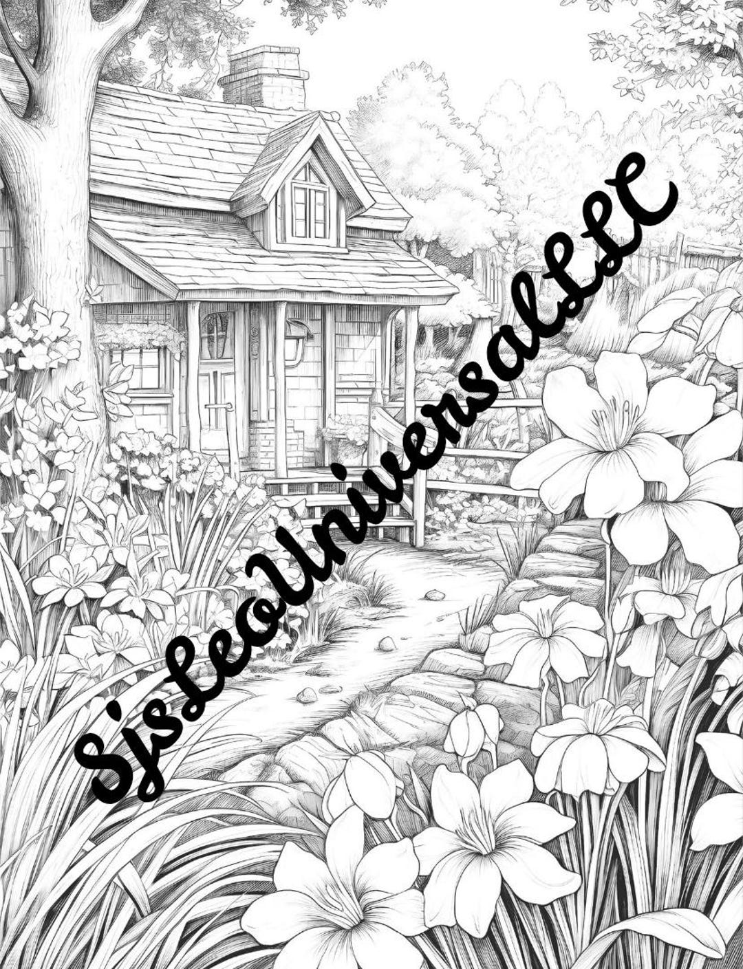 Spring Meadows Digital Coloring Book | 50 Pages of Floral Landscapes ...