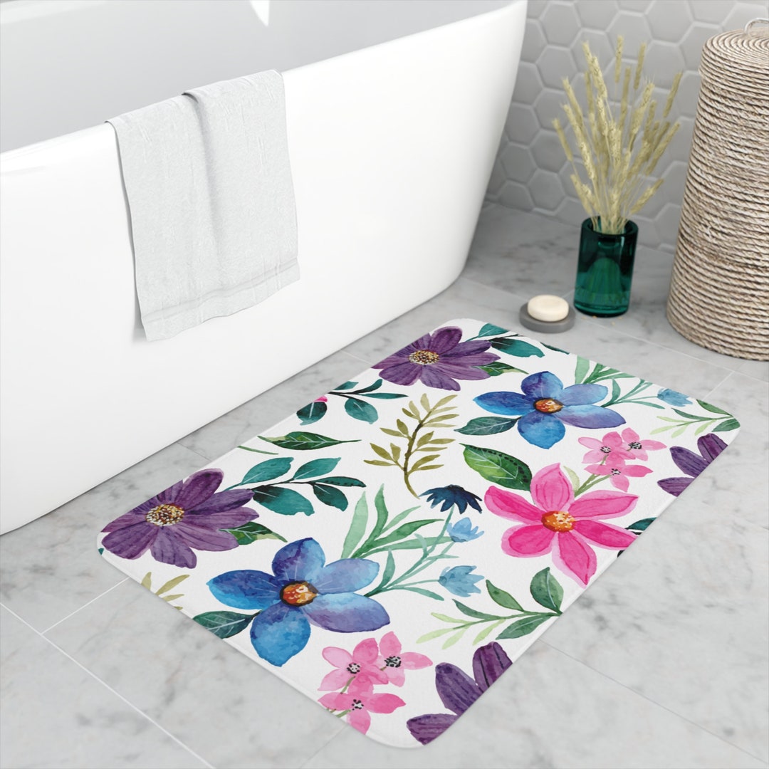 Flower Memory Foam Mat, Floral Bathroom Mat, Memory Foam Bath Mat - Etsy