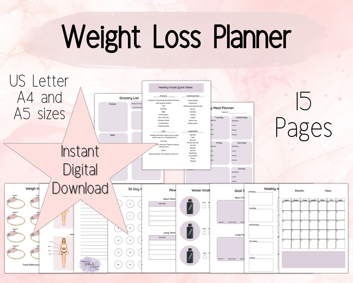 Weight Loss Planner Meal Planner Workout Planner Weight Loss Journal ...