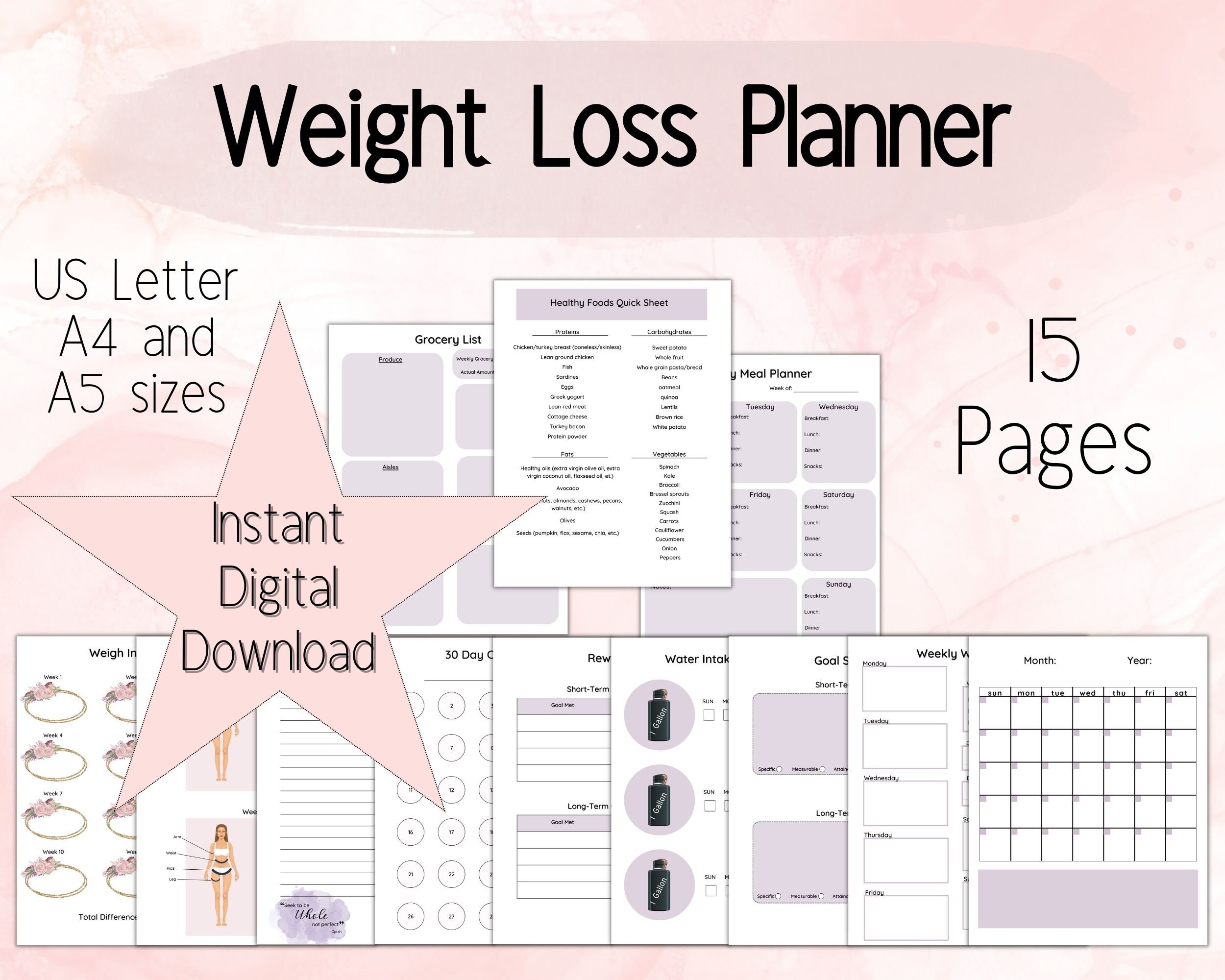 Weight Loss Planner Meal Planner Workout Planner Weight Loss Journal ...