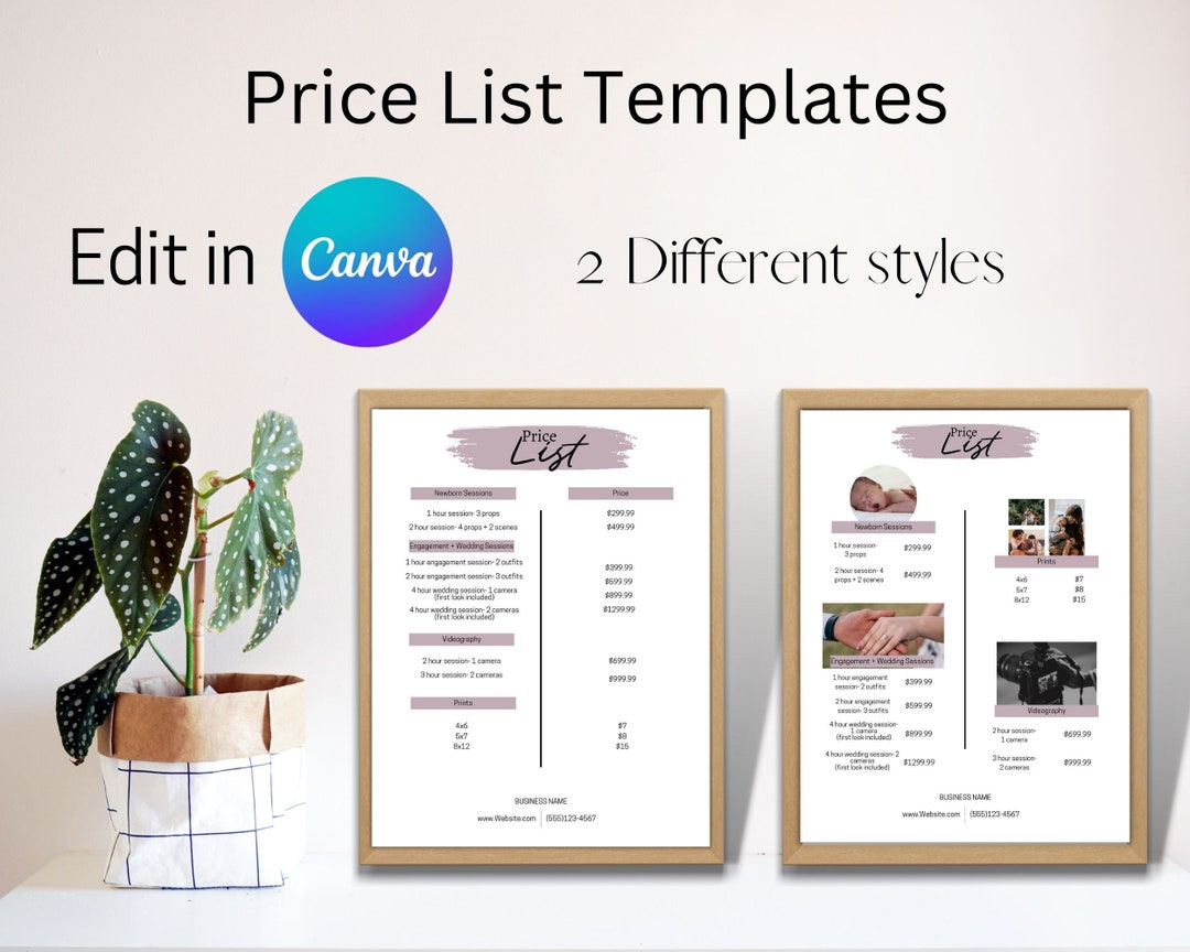 Price List Template, Editable Template, Canva Template, Business ...