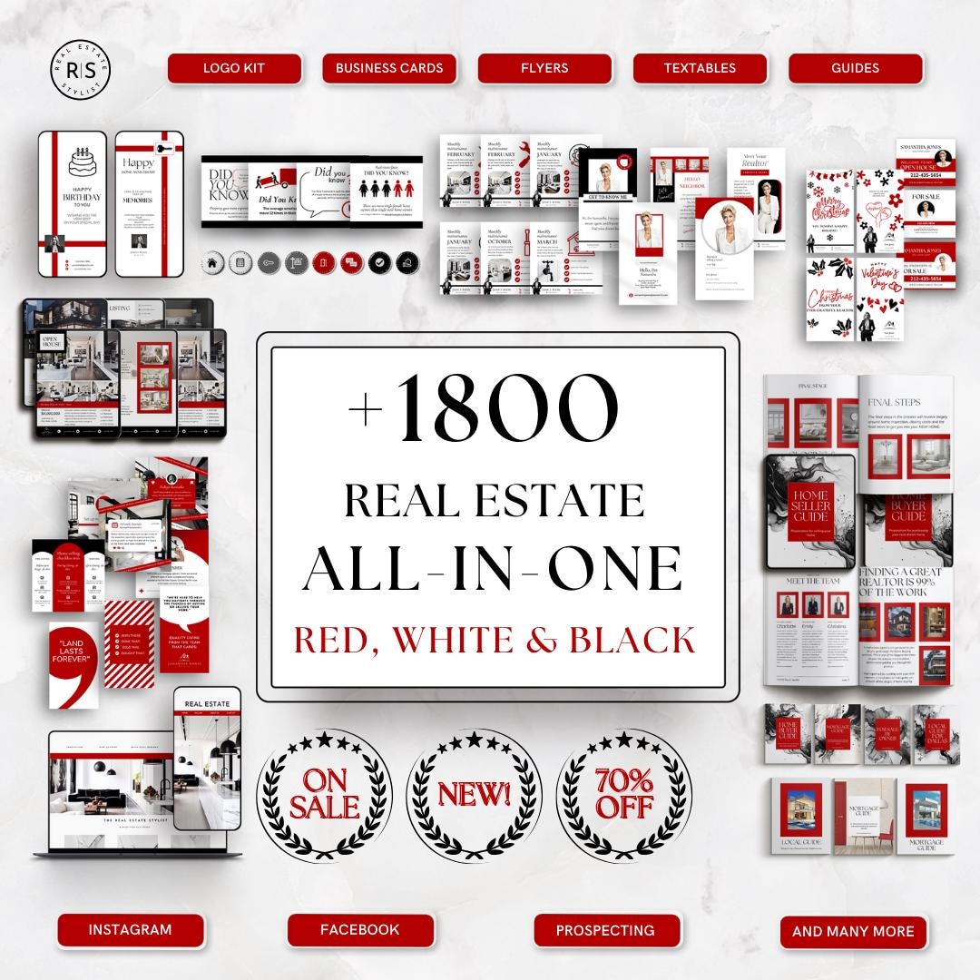 Red Real Estate Marketing Kit: Social Media Templates, Branding (canva ...