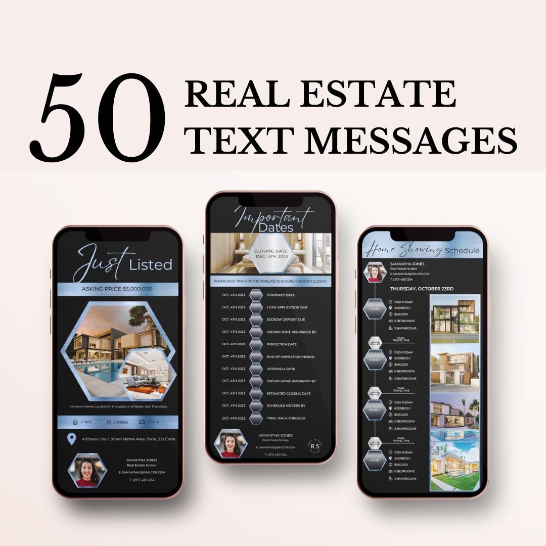 Realtor Text Message Bundle in Blue, Real Estate Mobile Messaging ...