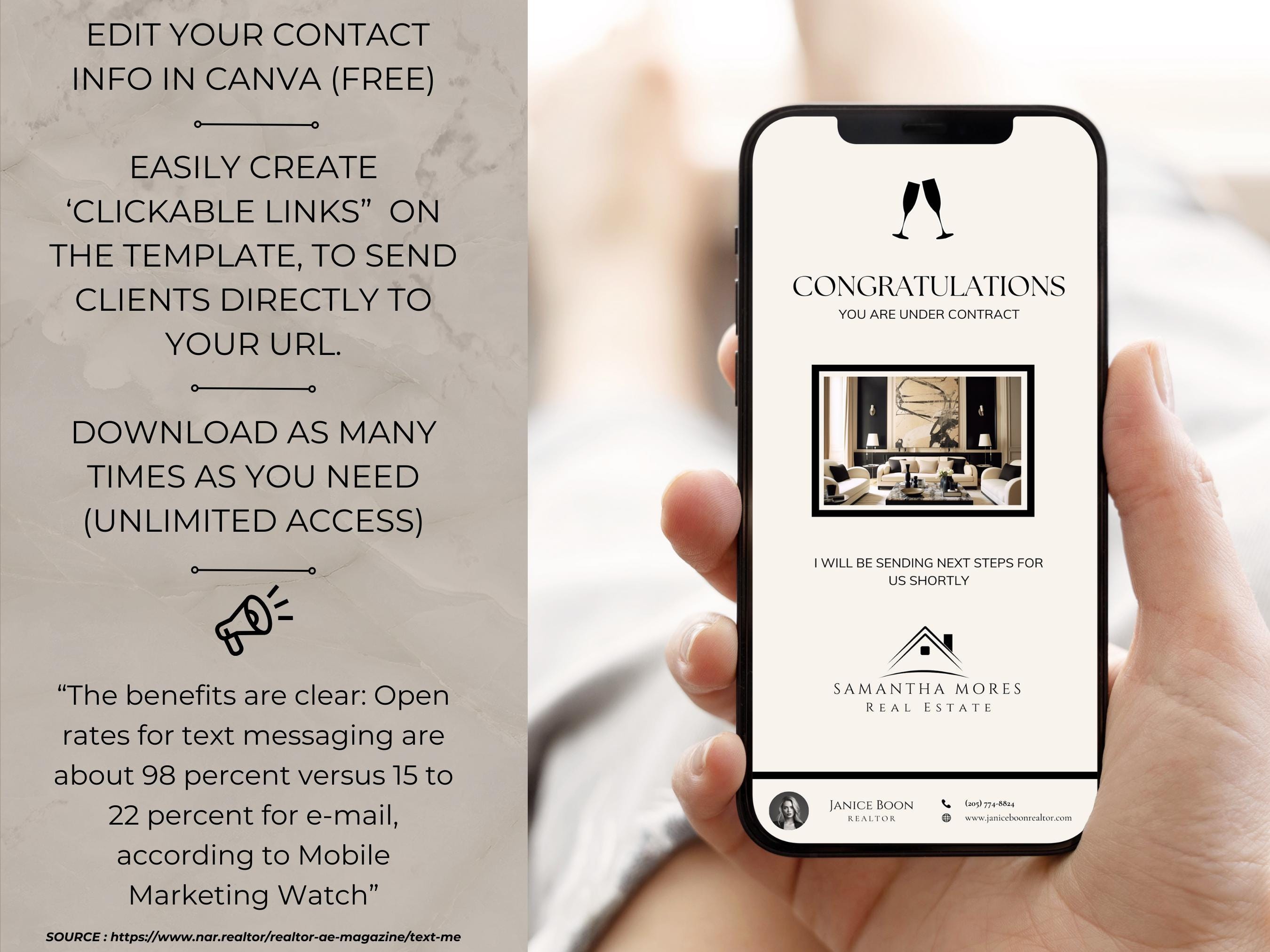150+ Real Estate Text Message Templates: Beige & Black Canva Realtor ...