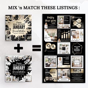 January Real Estate Social Media Template: Gold & Black Canva Realtor ...