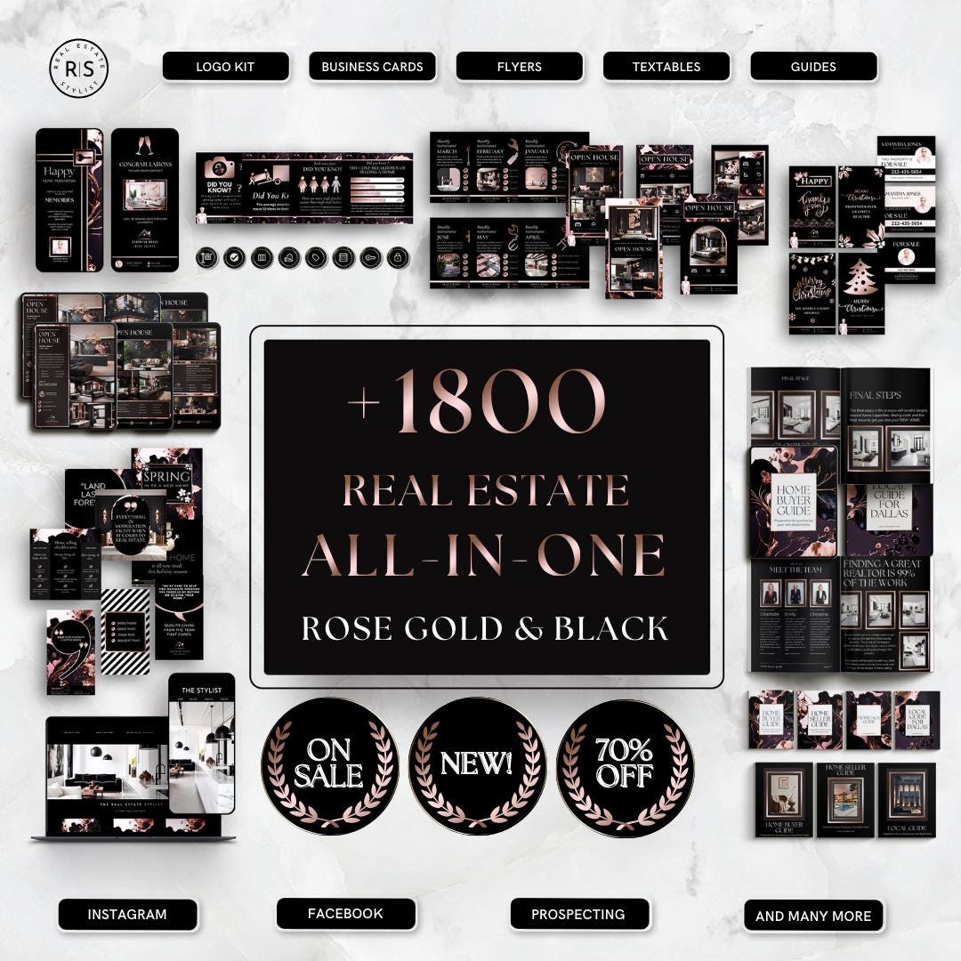 Rose Gold Real Estate Canva Marketing Bundle: 1800+ Templates - Etsy
