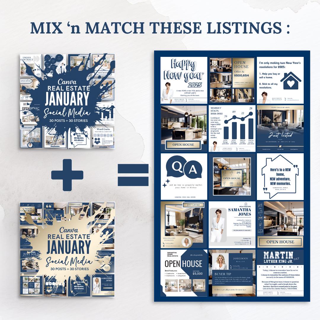 January Real Estate Social Media Templates: Canva Realtor Posts - Etsy
