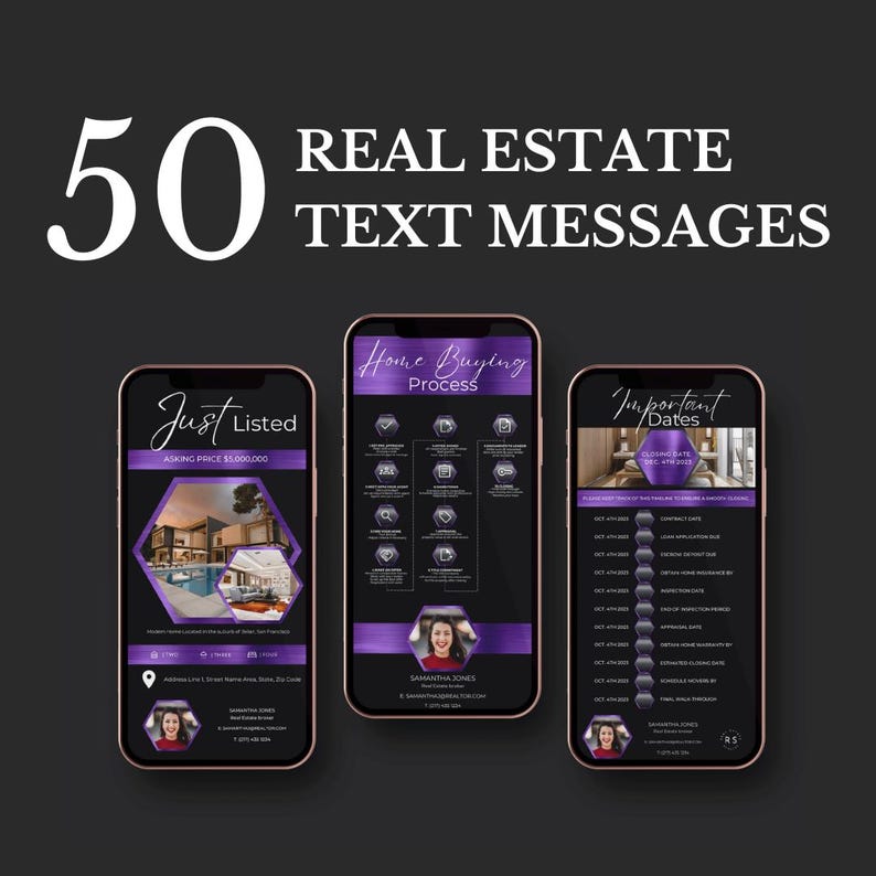 Realtor Text Templates: Metallic Indigo Hexagon Design, 50 Messages ...