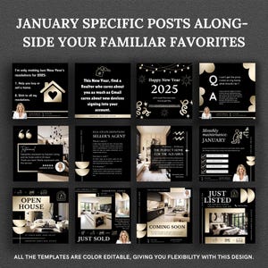 January Real Estate Social Media Template: Gold & Black Canva Realtor ...