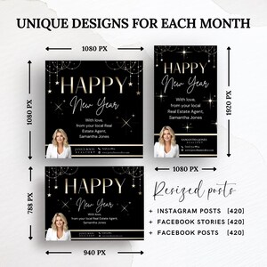 January Real Estate Social Media Template: Gold & Black Canva Realtor ...