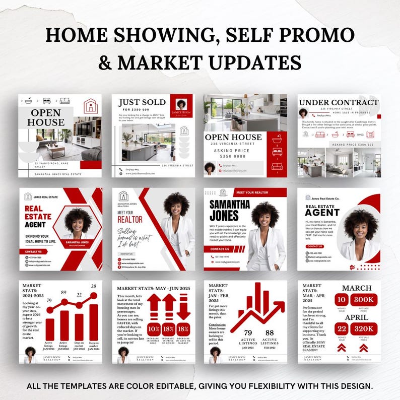 Red Real Estate Instagram Templates: Full Year Realtor Social Media ...
