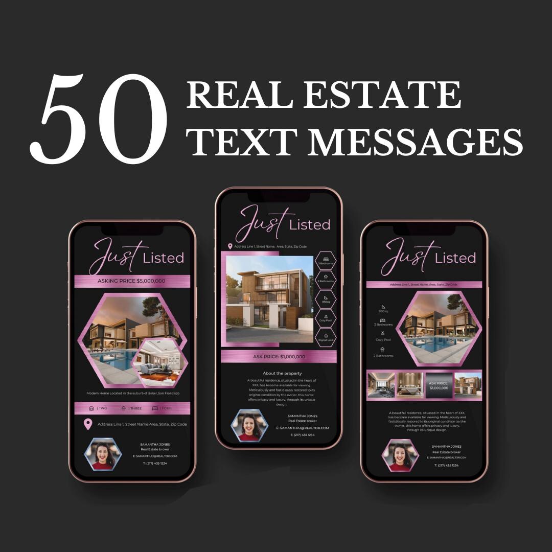 Real Estate Marketing Templates in Pink and Black, Textable Bundle ...