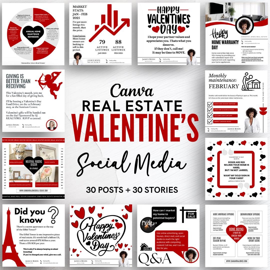 Real Estate Valentines Day Marketing, Red and White Realtor Template ...