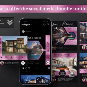 Real Estate Marketing Templates in Pink and Black, Textable Bundle ...