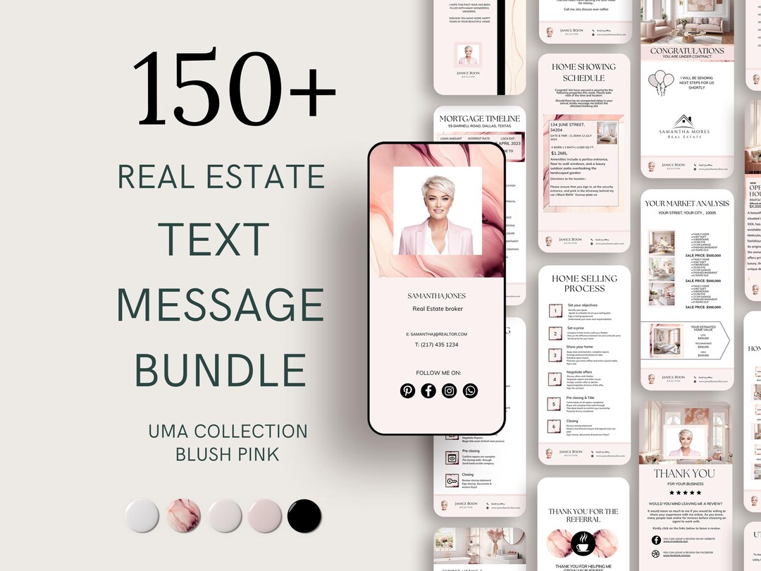 150+ Real Estate Text Templates: Pink & White Canva Marketing - Etsy