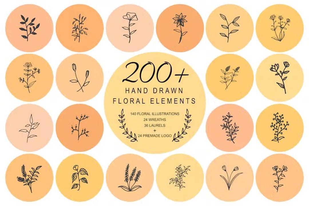 200 Hand Drawn Floral Wreaths Laurels - Etsy