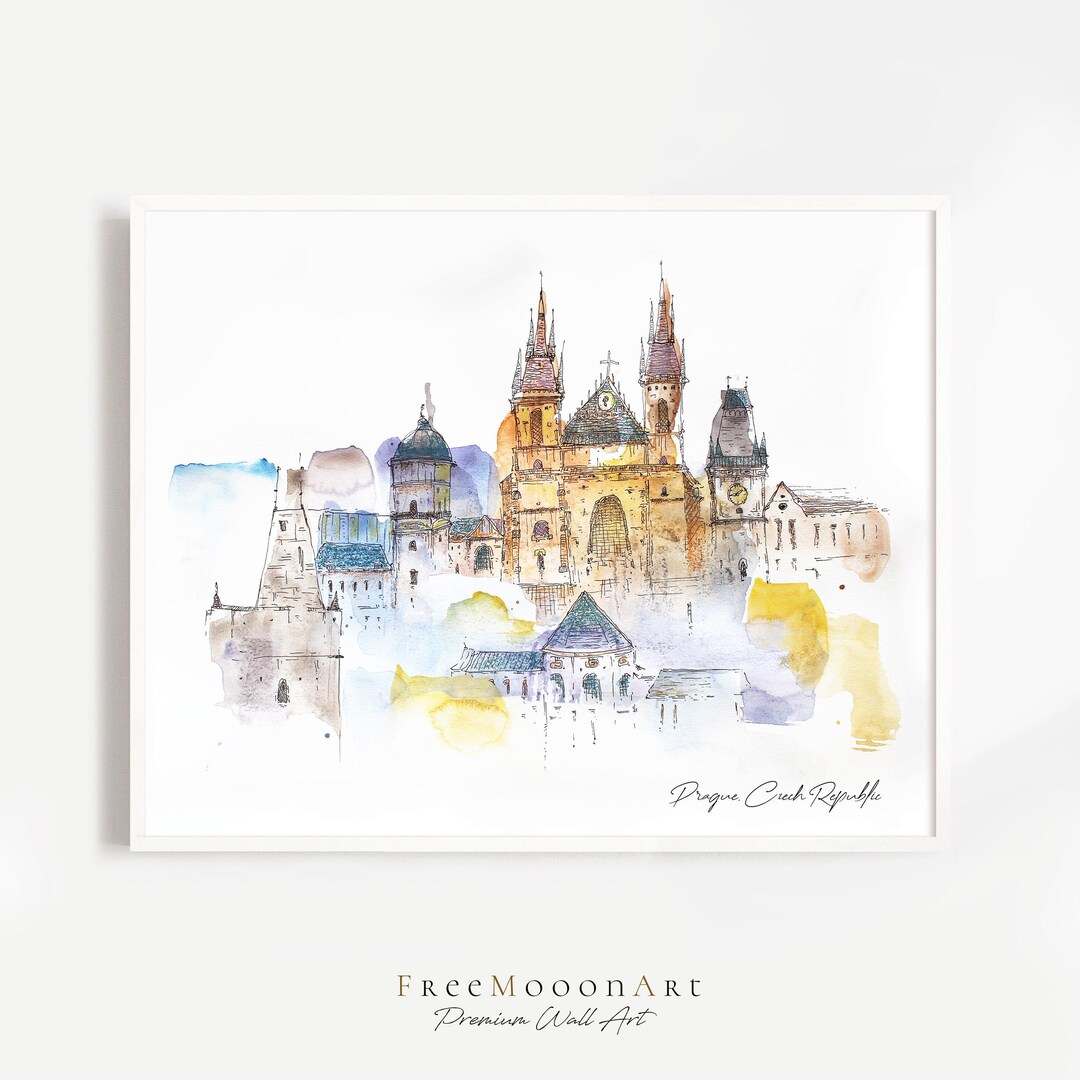 Prague City Print: Hand-painted Watercolor Travel Poster - Etsy