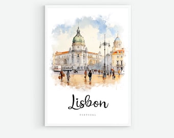 Lisbon Print, Lisbon Cityscape, Travel Sketch, Watercolor Painting, Art ...