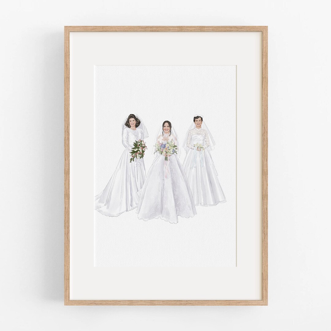 Three Brides Generational Wedding Portrait: Custom Painting From Photo ...