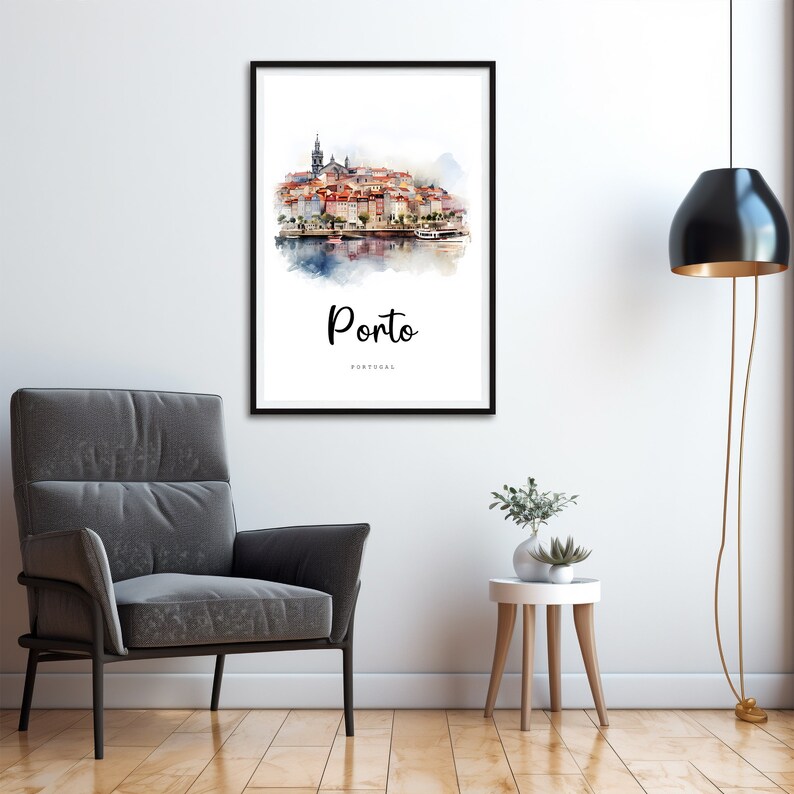 Porto Portugal Watercolor Art Print, Cityscape Travel Poster - Etsy