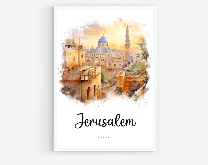 Jerusalem Skyline Art Print Abstract Israel Watercolor Painting Wall ...