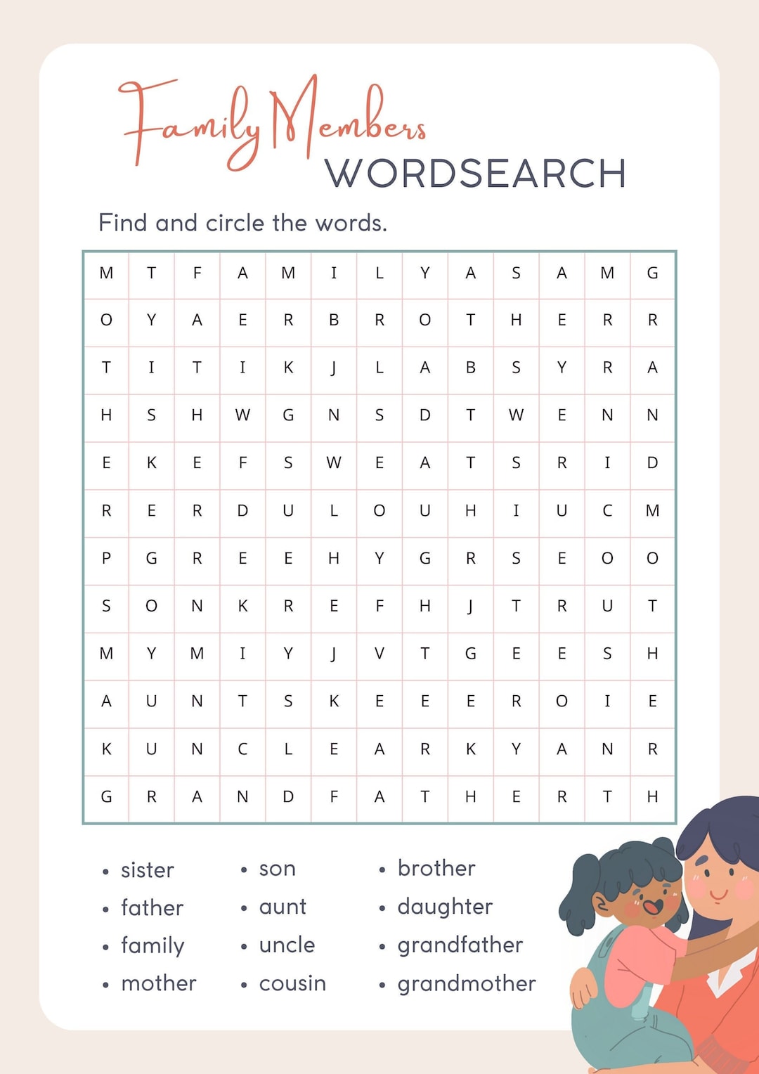 Printable Family Members Word Search Puzzle Instant Download - Etsy