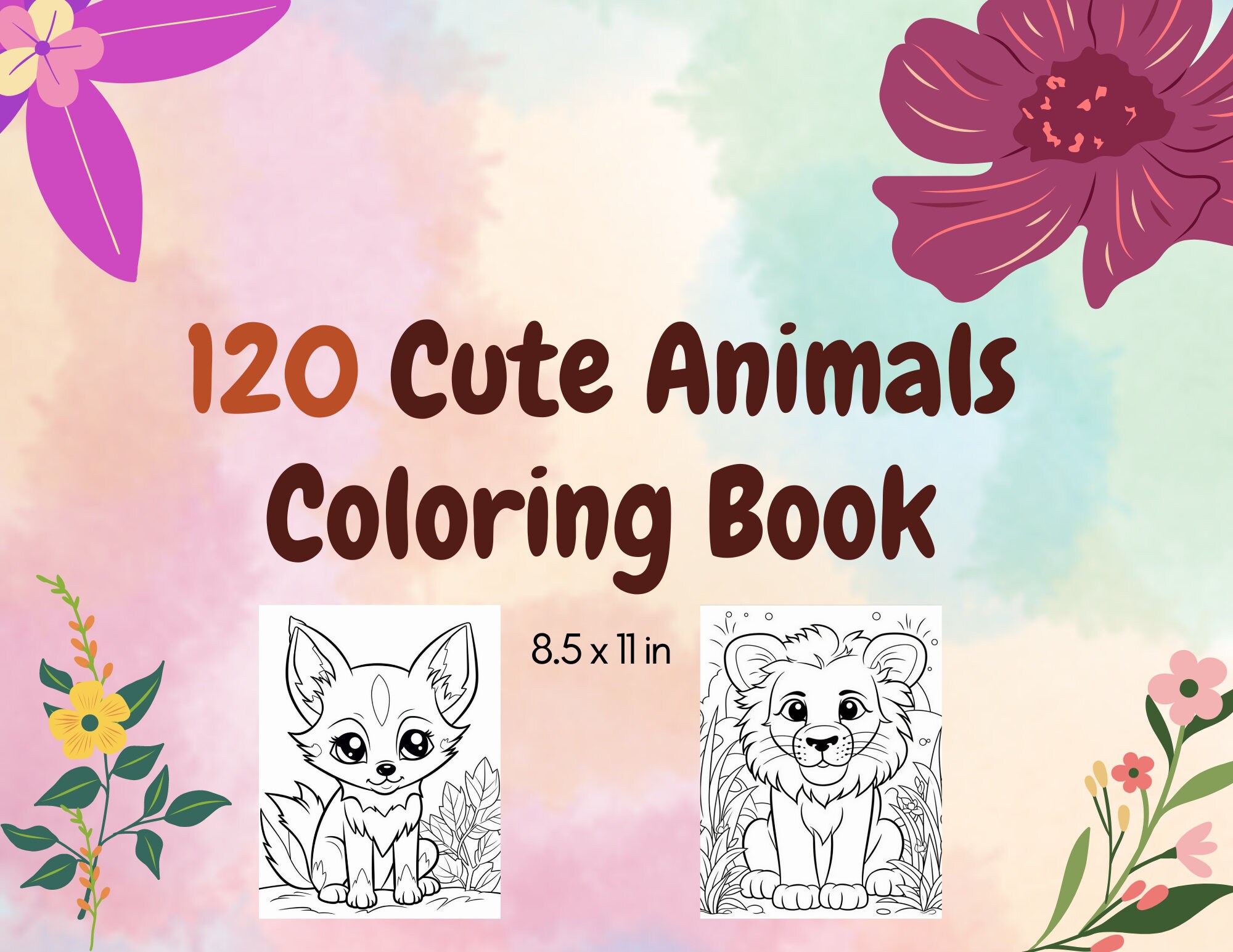 120 Cute Animals for Coloring Books, KDP Interior, Kawaii Creature - Etsy