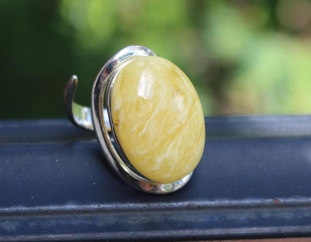 Butterscotch Yellow Baltic Amber Ring Oval 925 Silver Unisex - Etsy