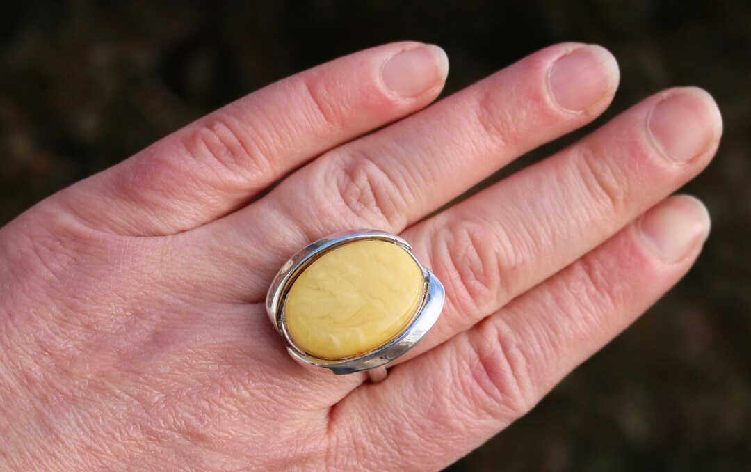 Butterscotch Yellow Baltic Amber Ring Oval 925 Silver Unisex - Etsy