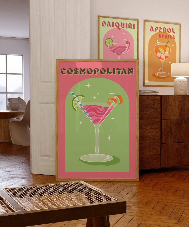 Cosmopolitan Cocktail Print, Retro Cocktail Wall Art, Cocktail Poster ...