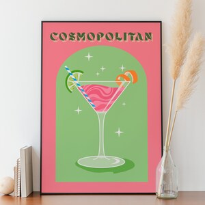 Cosmopolitan Cocktail Print, Retro Cocktail Wall Art, Cocktail Poster ...