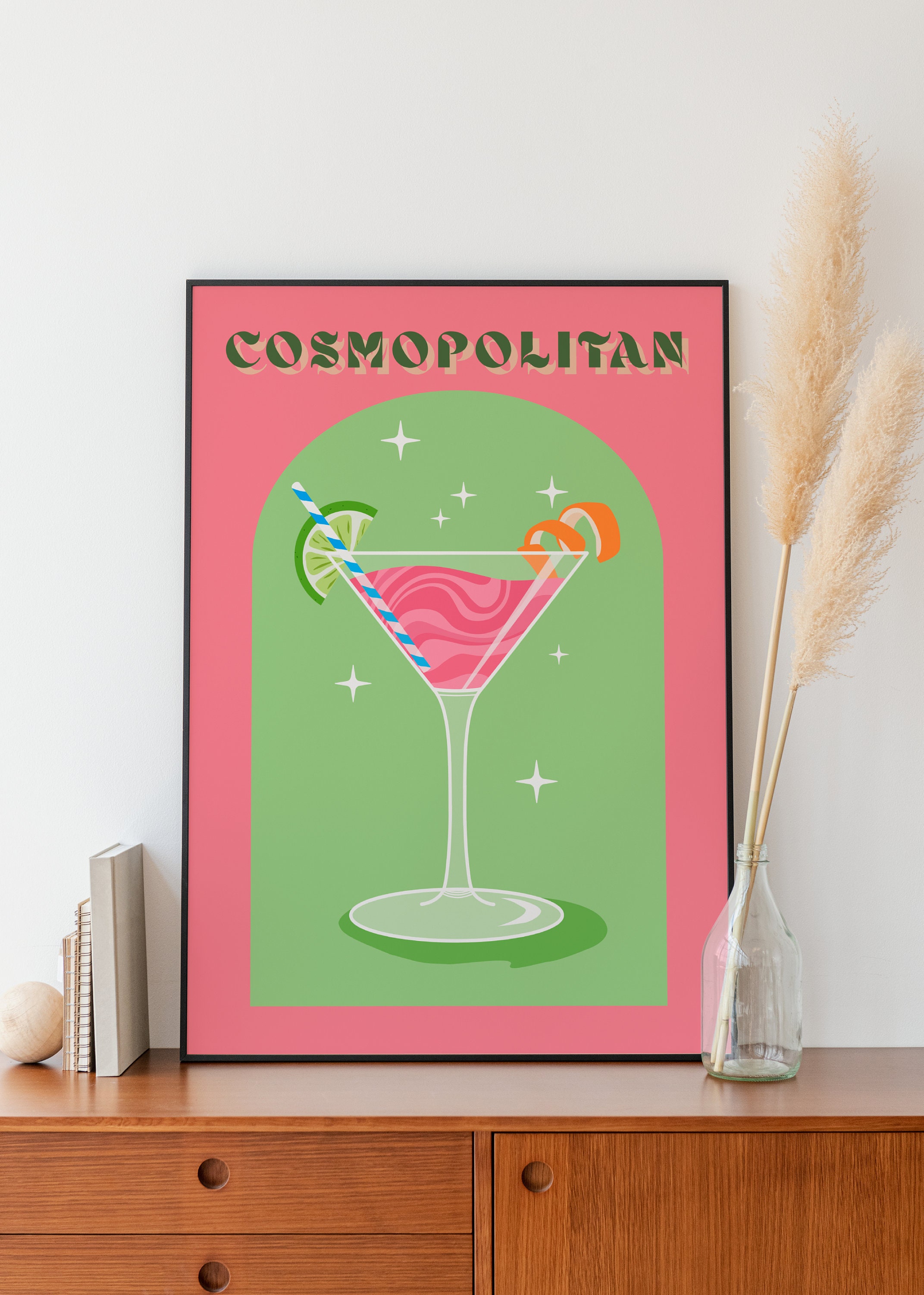 Cosmopolitan Cocktail Print, Retro Cocktail Wall Art, Cocktail Poster ...