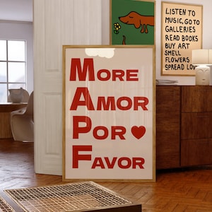 More Amor Por Favor Print, Red, Retro Wall Decor, Trendy Wall Art ...