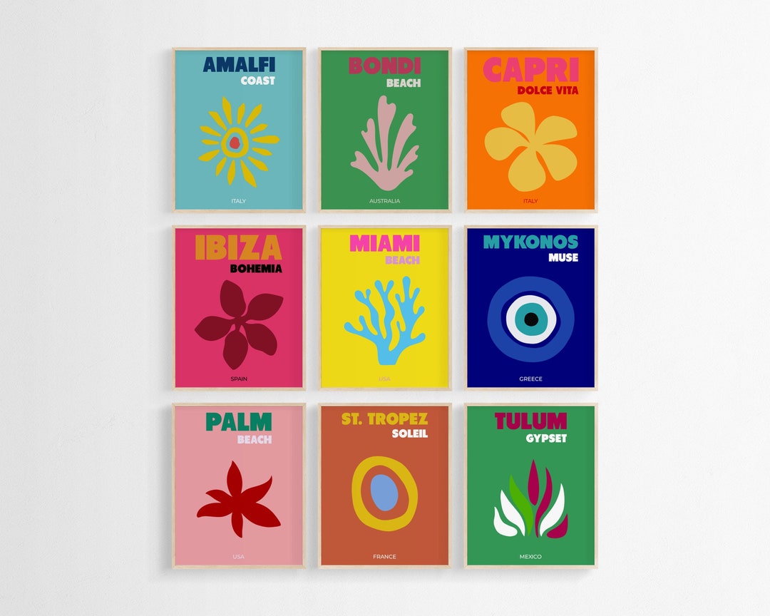 Colorful Travel Poster Set, Gallery Wall Art (digital Download) - Etsy