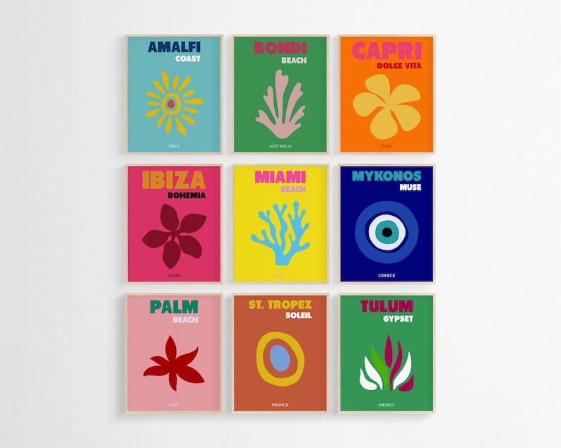 Colorful Travel Poster Set, Gallery Wall Art (digital Download) - Etsy