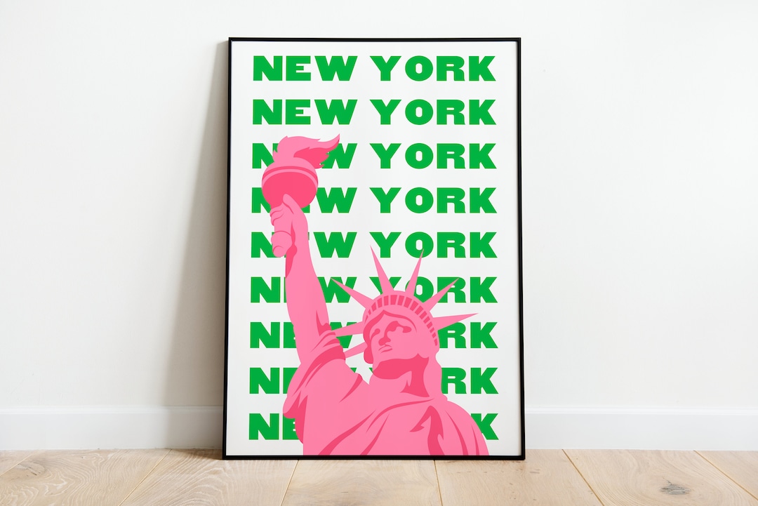 New York City Print, Digital Art, Pink and Green NYC Print, New York ...