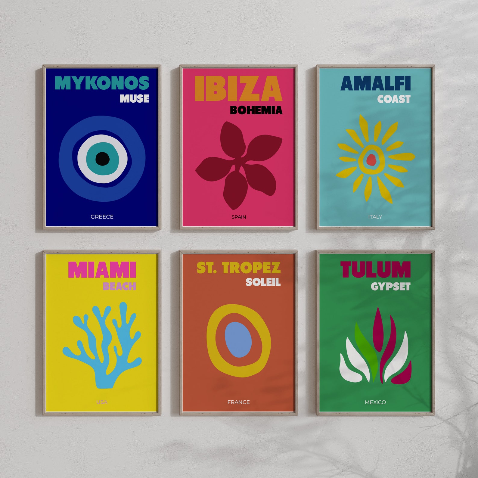 Travel Print Set of 9, Gallery Wall Set, Printable Wall Art, Colorful ...