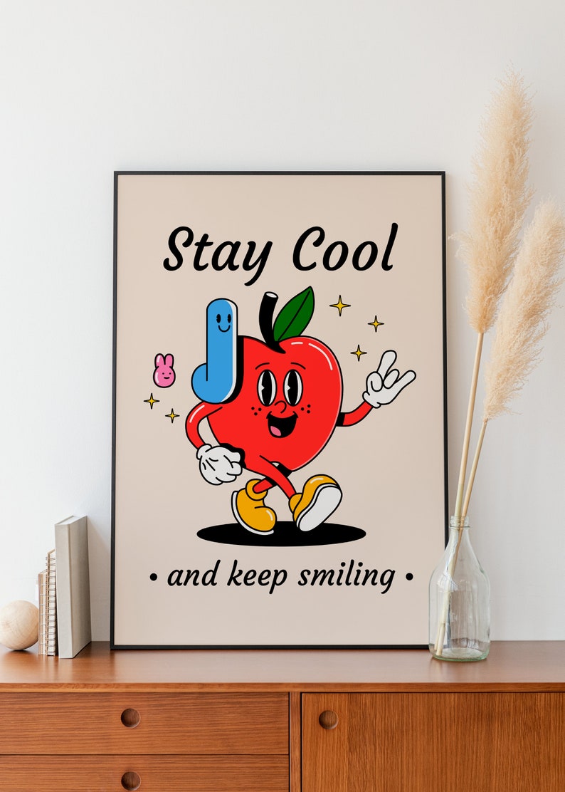Stay Cool and Keep Smiling-digital Download-wall Print-retro Cartoon ...