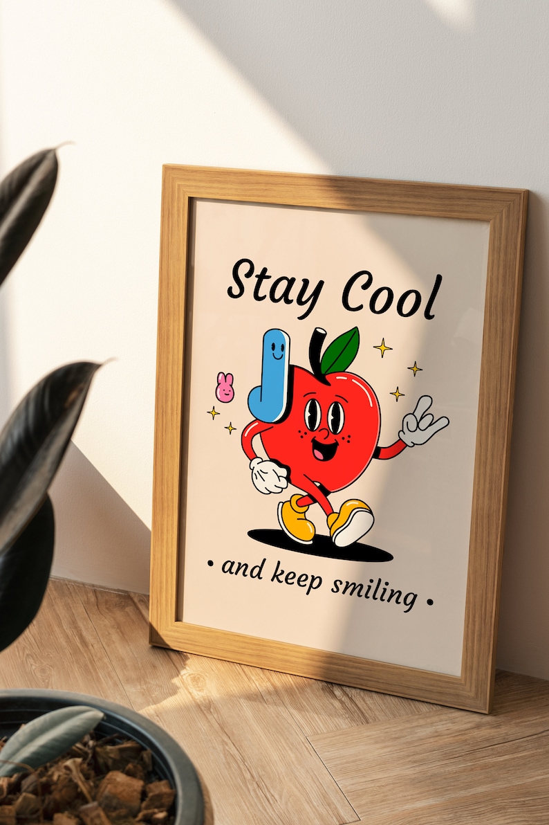 Stay Cool and Keep Smiling-digital Download-wall Print-retro Cartoon ...