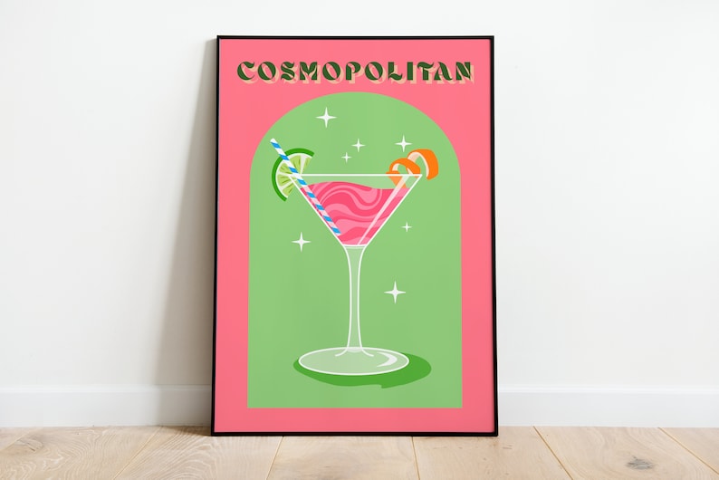 Cosmopolitan Cocktail Print, Retro Cocktail Wall Art, Cocktail Poster ...