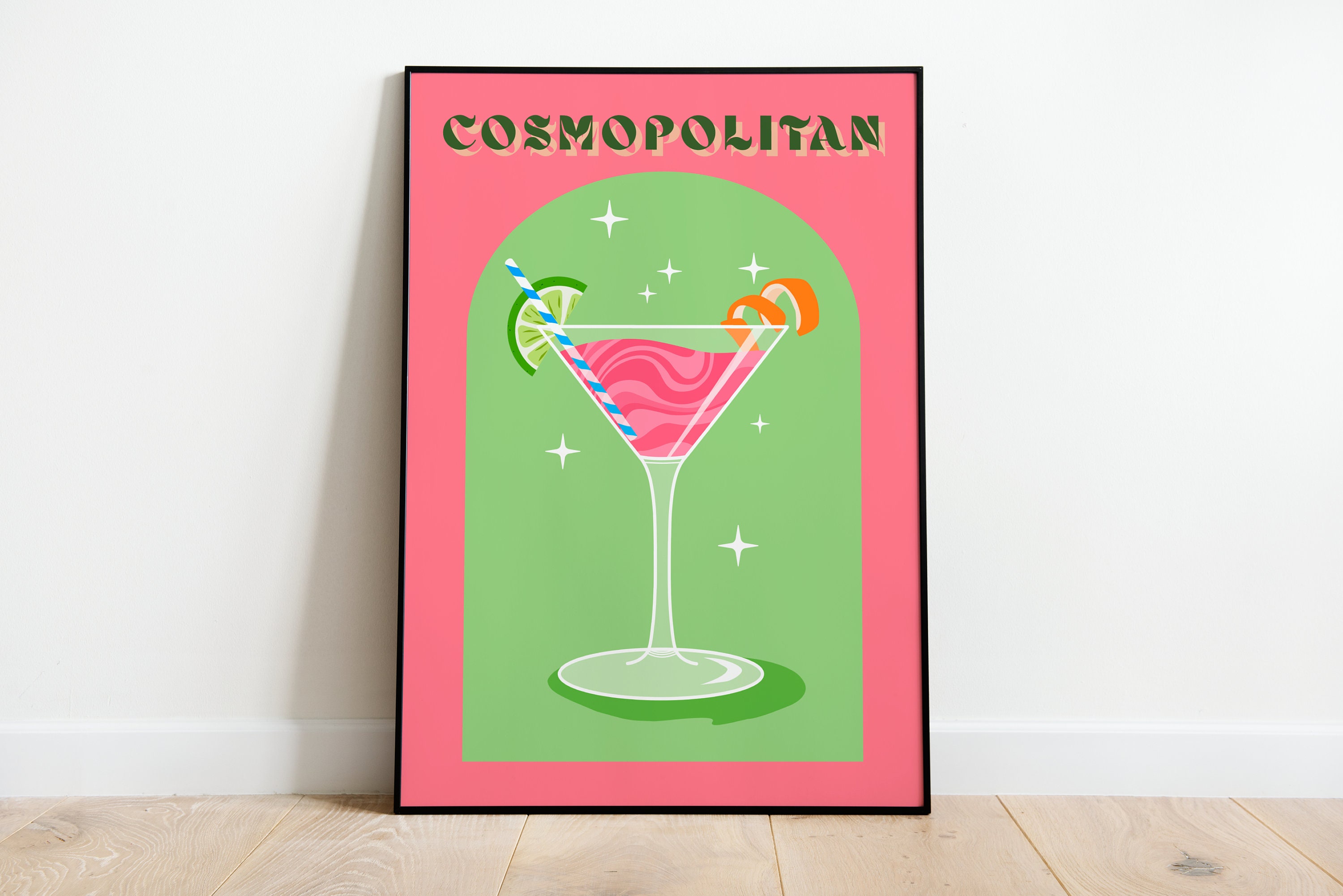 Cosmopolitan Cocktail Print, Retro Cocktail Wall Art, Cocktail Poster ...