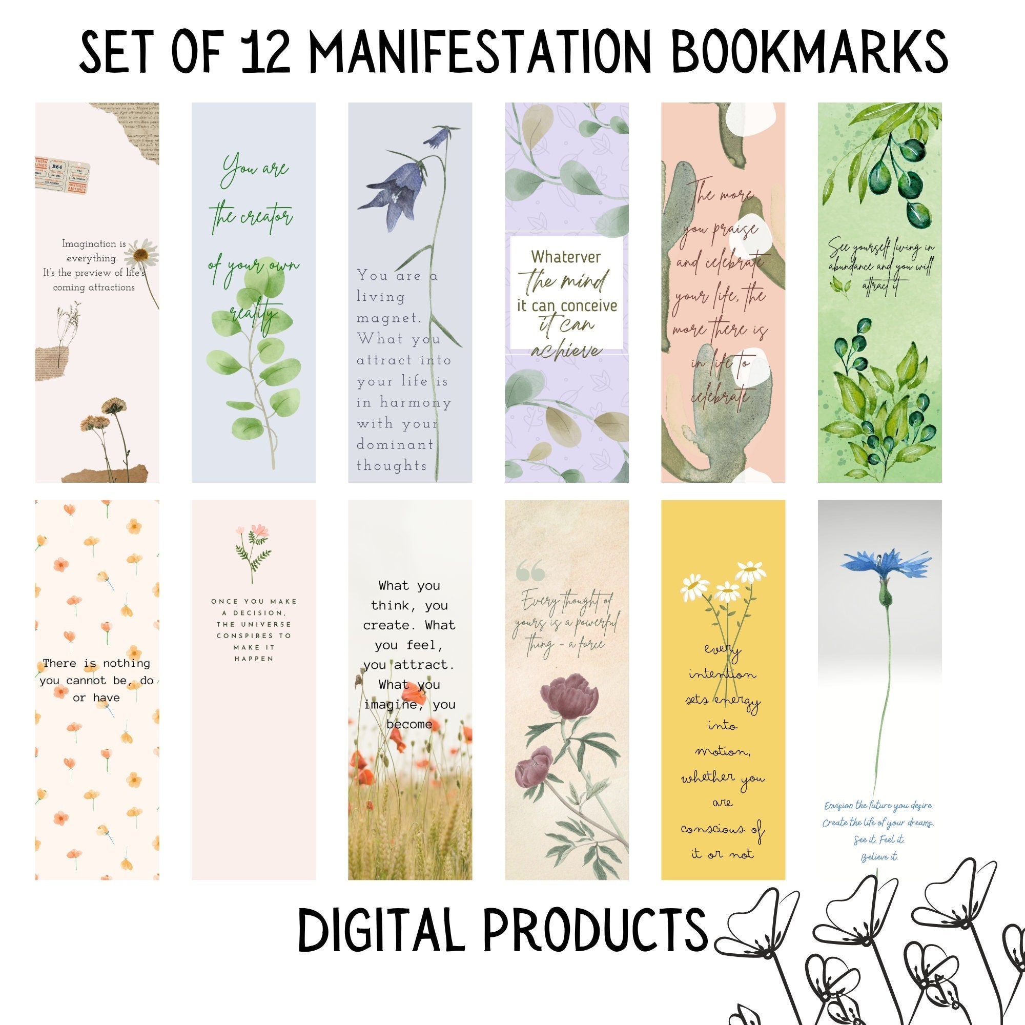 Set of 12 Powerful Quotes Bookmarks to Boost Your Manifesting Power ...