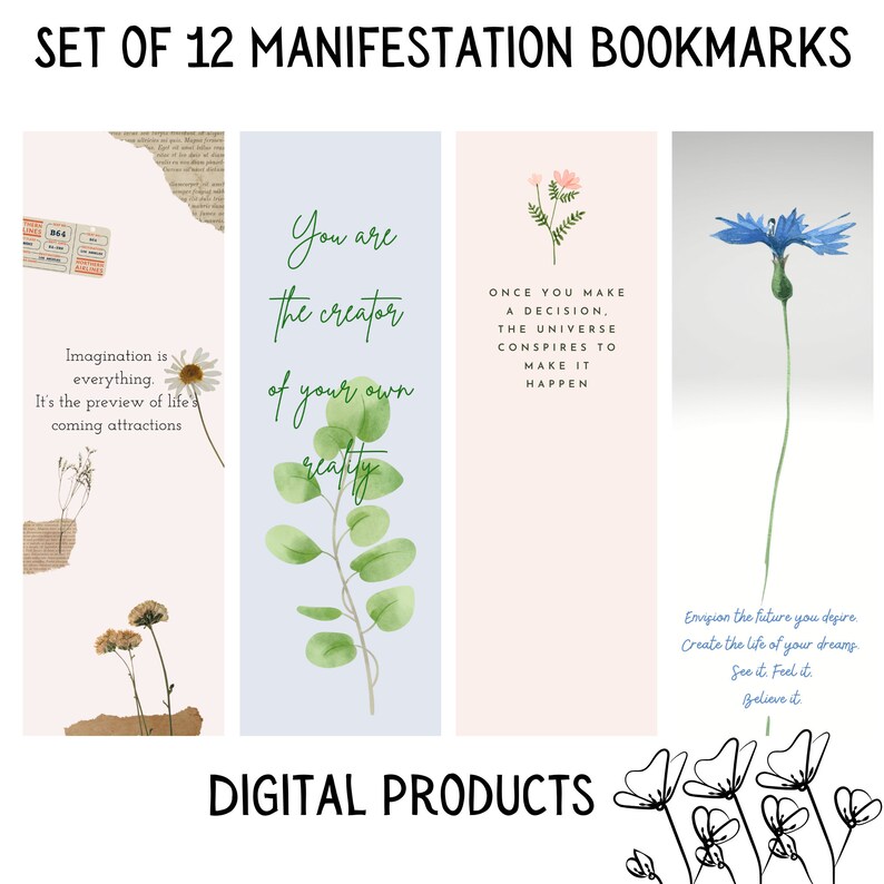 Set of 12 Powerful Quotes Bookmarks to Boost Your Manifesting Power ...