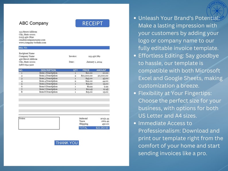 Receipt Template Invoice Template Printable Receipt Order - Etsy