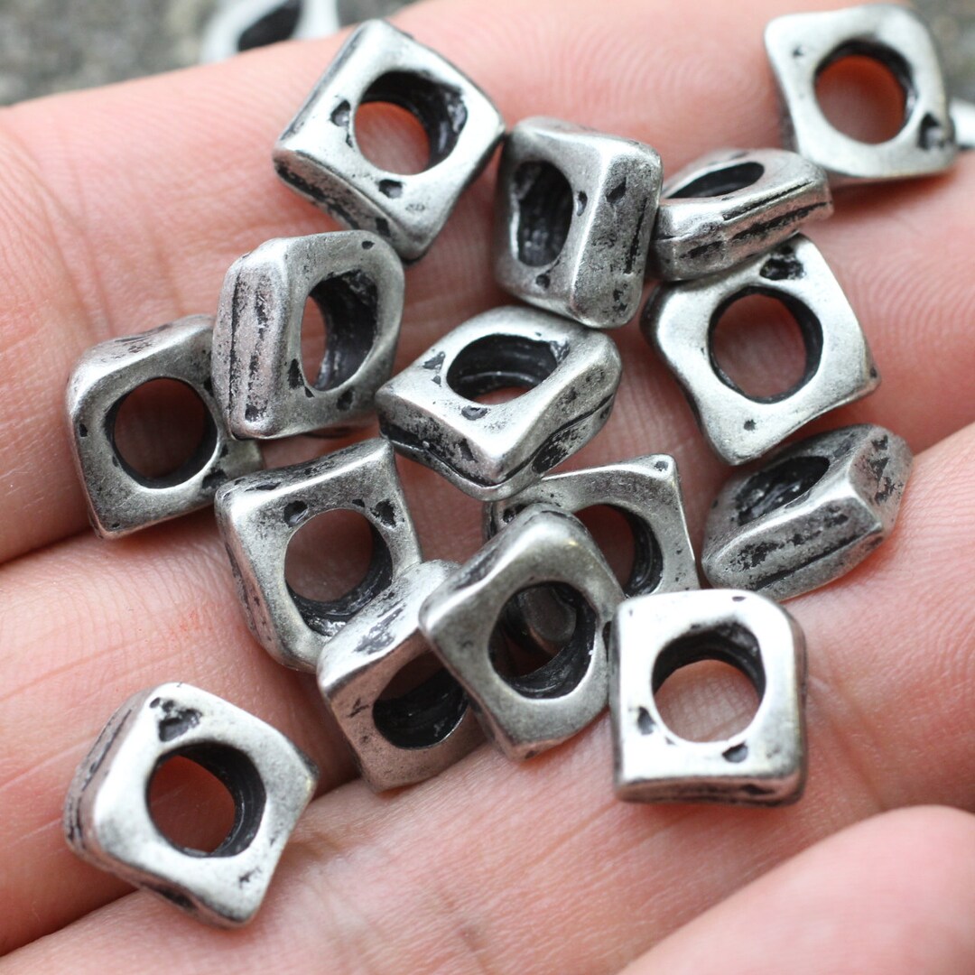 10 Free Form Beads, Karen Hill Tribe Silver Irregular Shape Bead, Screw ...