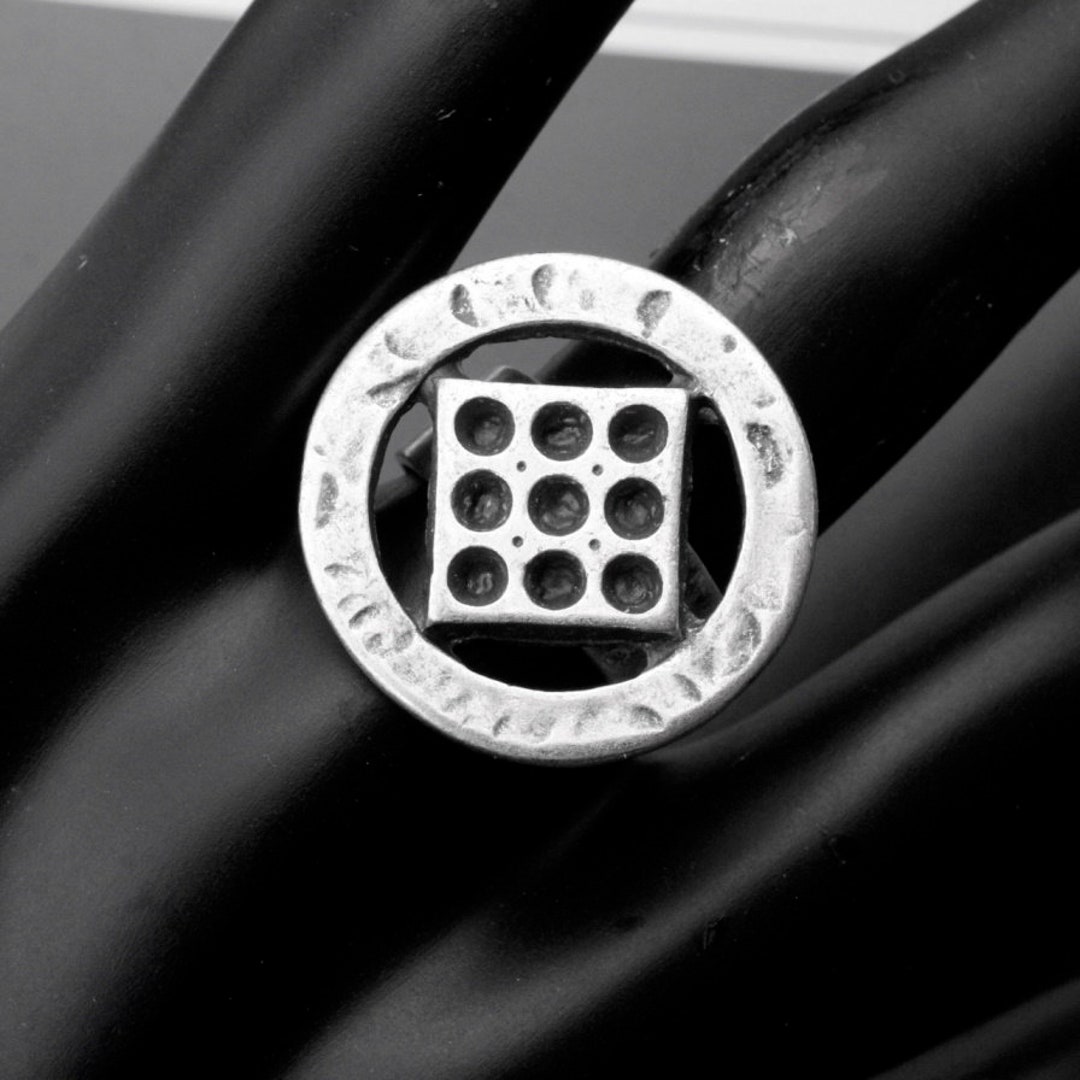 Silver Dice Ring, Silver Grid Ring, Adjustable Silver Ring, Boho Ring ...