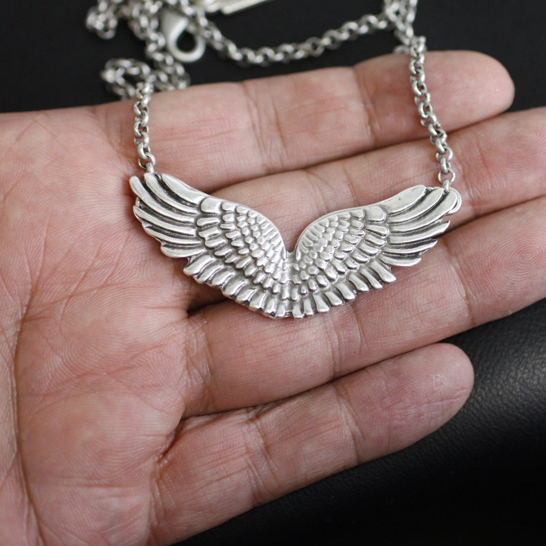 1 Wing Pendant Connector, Angel Wings Charm, Antique Silver Plated ...