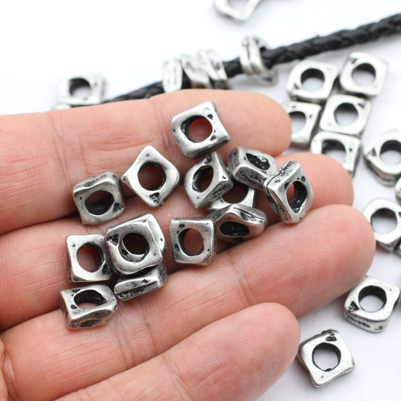 10 Free Form Beads, Karen Hill Tribe Silver Irregular Shape Bead, Screw ...