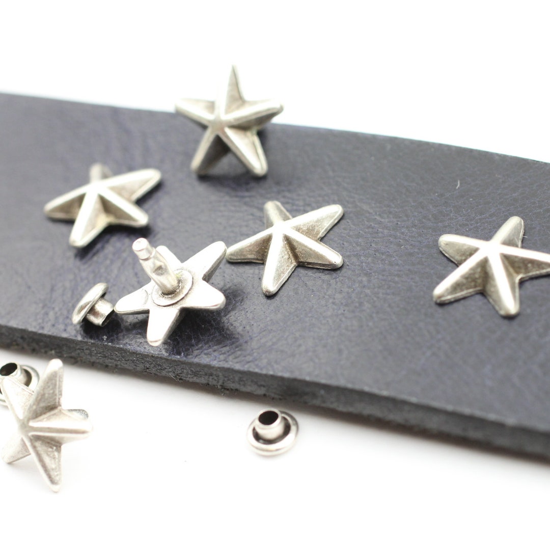 10 Silver Star Rivets, Star Charms, Sterling Silver Plated, Zamak ...